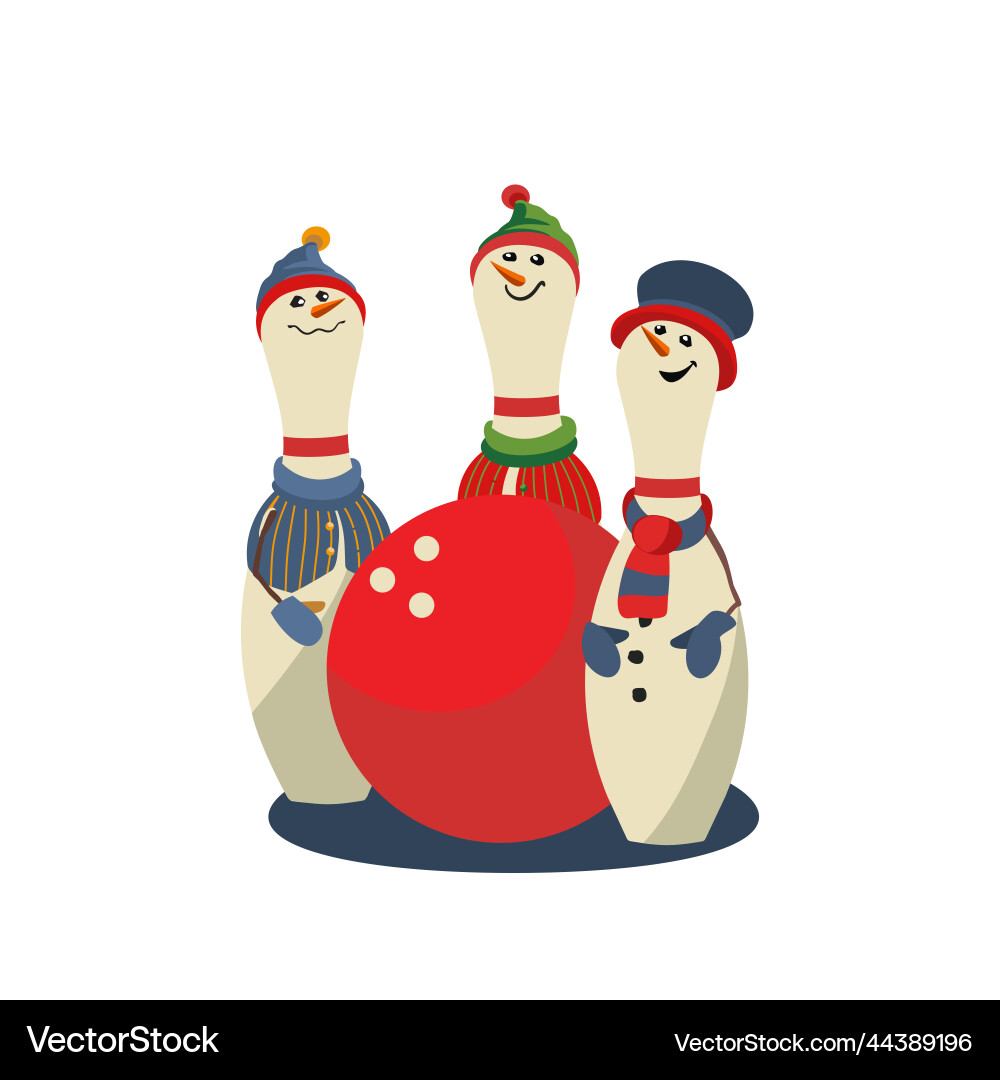 Comic bowling pins in snowman costume icon Vector Image