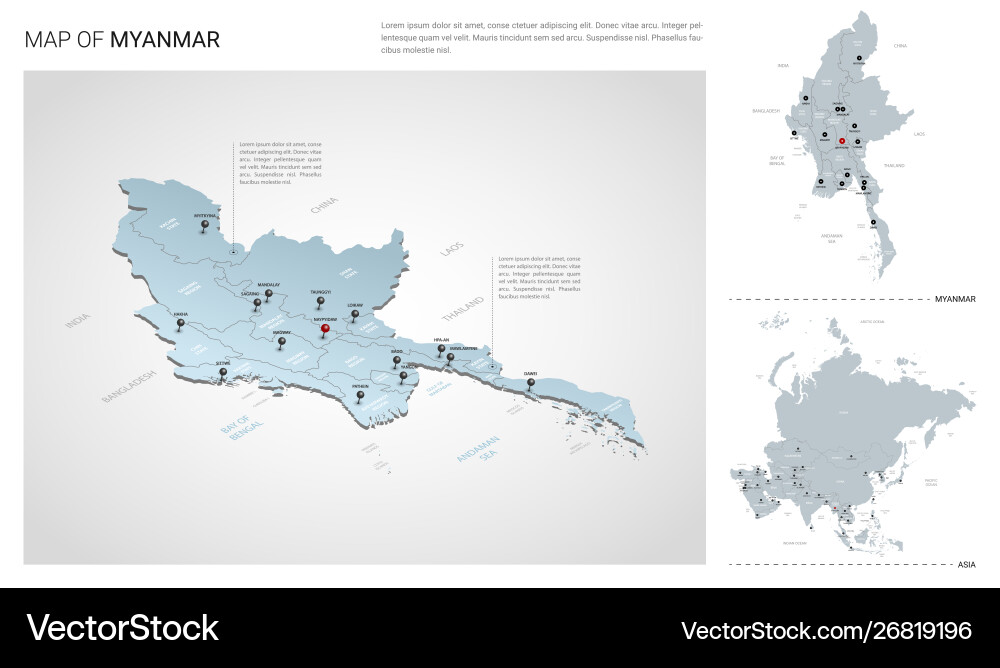 Myanmar Isometric Map - 3D Country Overview Vector Image