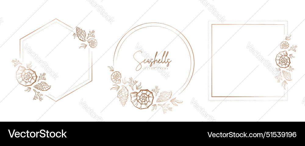 Set of hand drawn line art frames with shells Vector Image