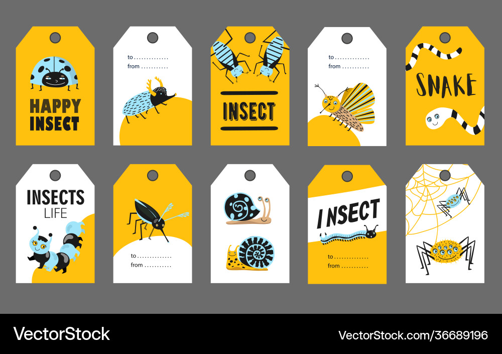 Special tag designs with happy insects Royalty Free Vector