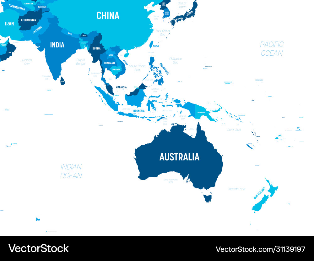 Australien & Südostasien Landkarte Lizenzfreier Vektor