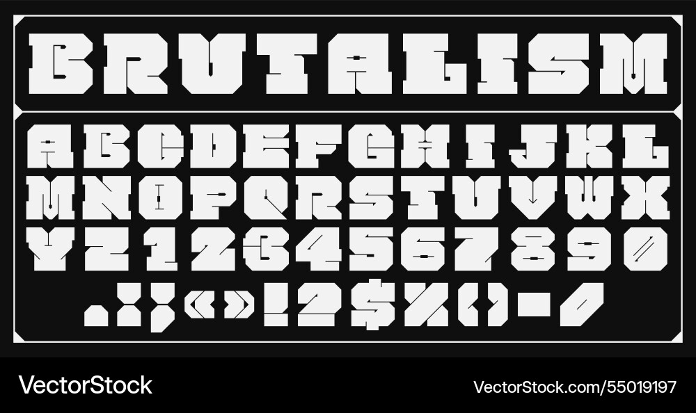 Bold brutal font abstract geometric alphabet type Vector Image