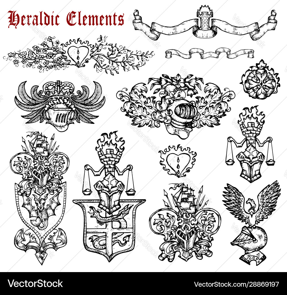 Design set with heraldic elements isolated Vector Image