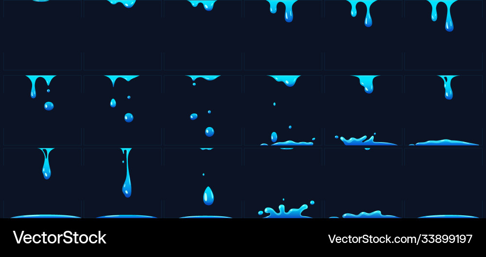 Dripping water animation splashes for game Vector Image