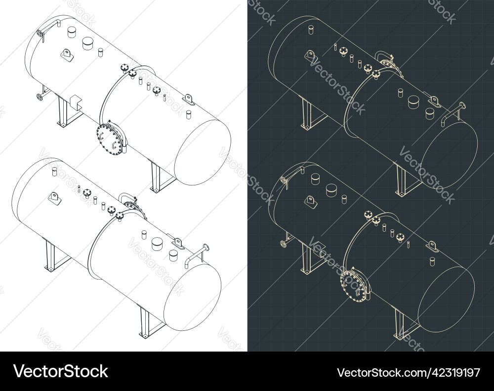 Horizontal pressure tank isometric blueprints Vector Image