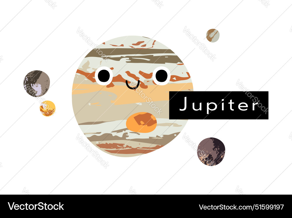 Jupiter cute kawaii planet character Royalty Free Vector