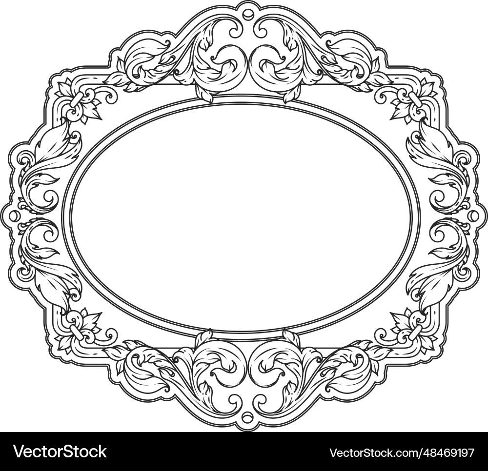 Oval frame with medieval baroque ornament leaves Vector Image