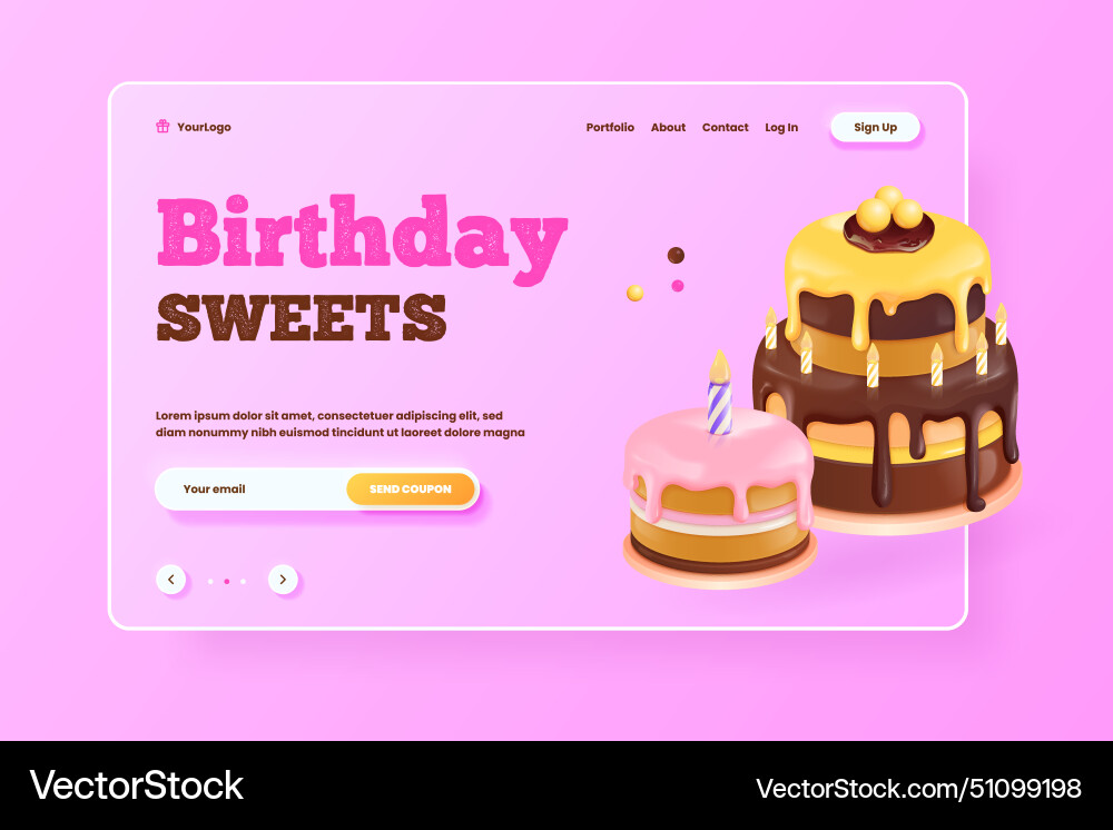 3d birthday cake render floating cute cakes Vector Image