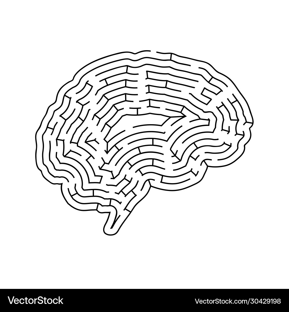 Brain shaped complicated maze black silhouette Vector Image