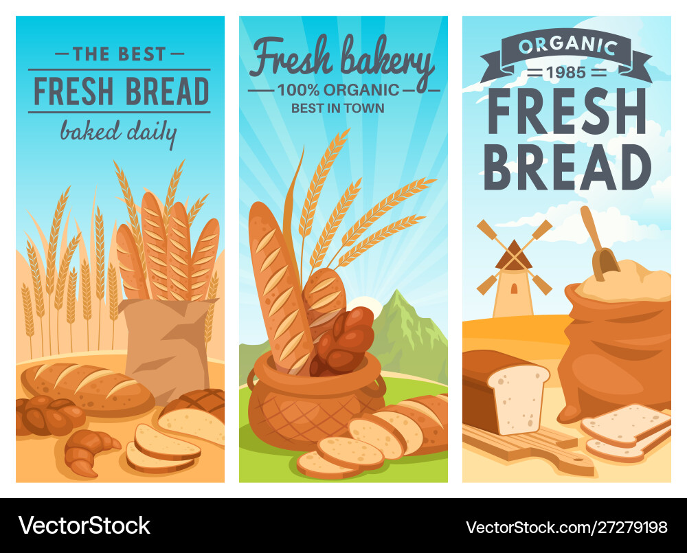 Bread banners rye bakery shop wheat Royalty Free Vector