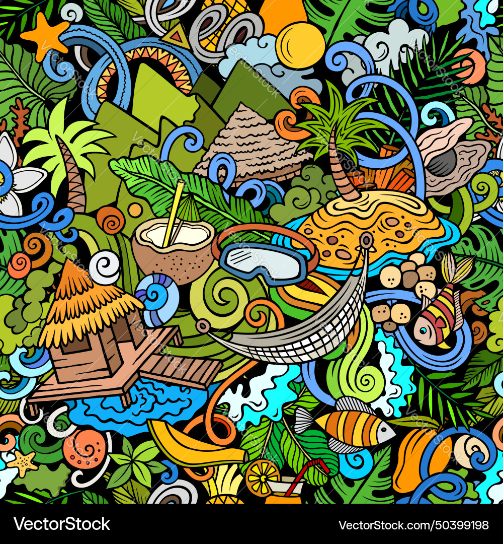 Cartoon doodles bora-bora island seamless pattern Vector Image