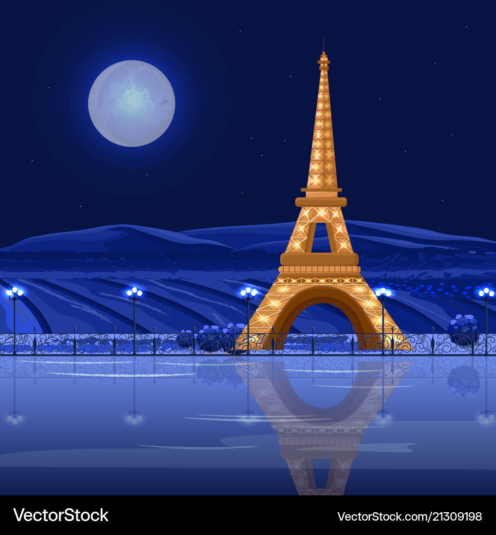Eiffel Tower Paris Night Royalty Free Vector Image
