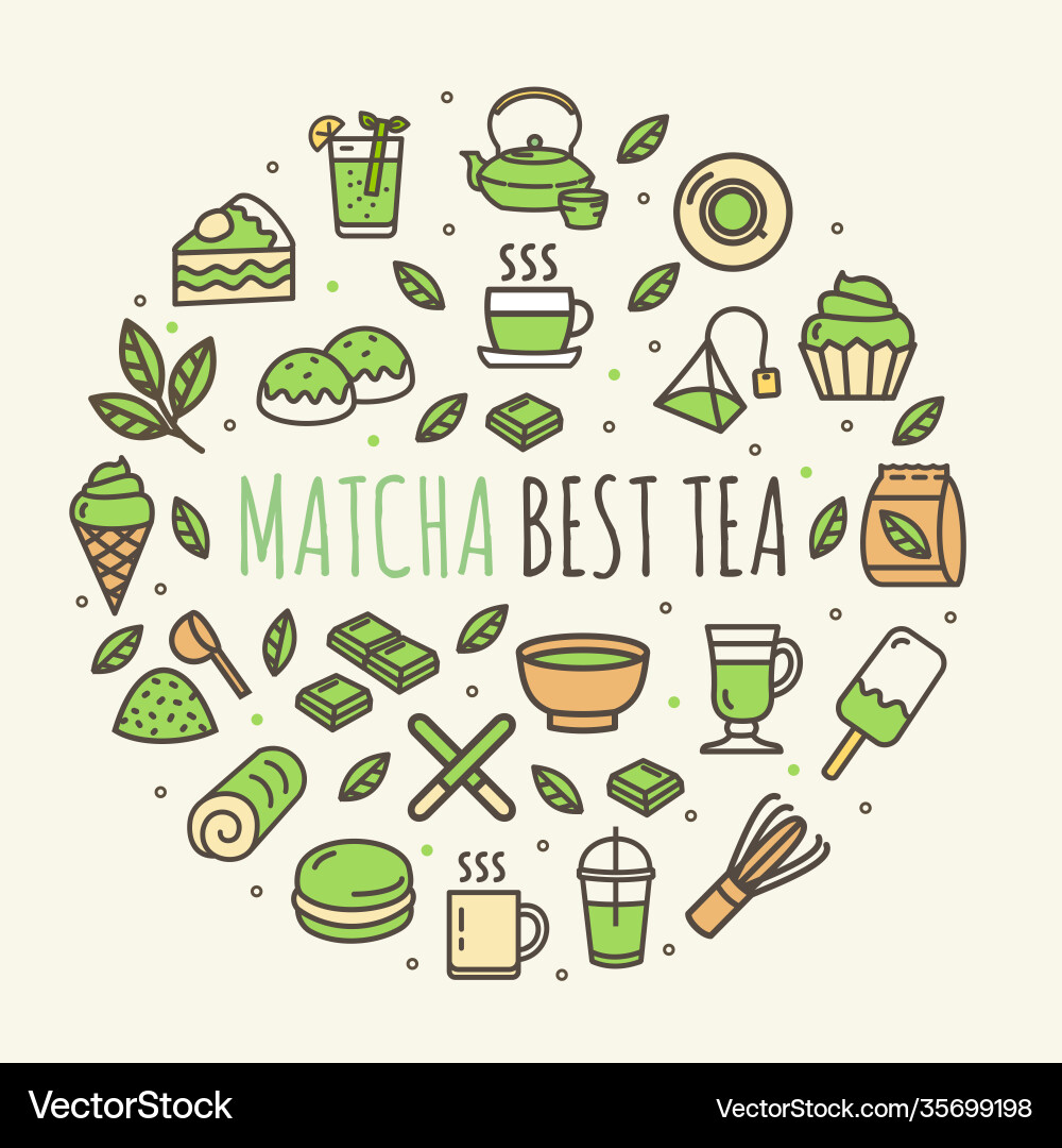 Matcha tea sign round design template thin line Vector Image