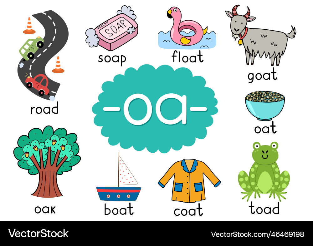 Oa Digraph Words Educational Poster Royalty Free Vector