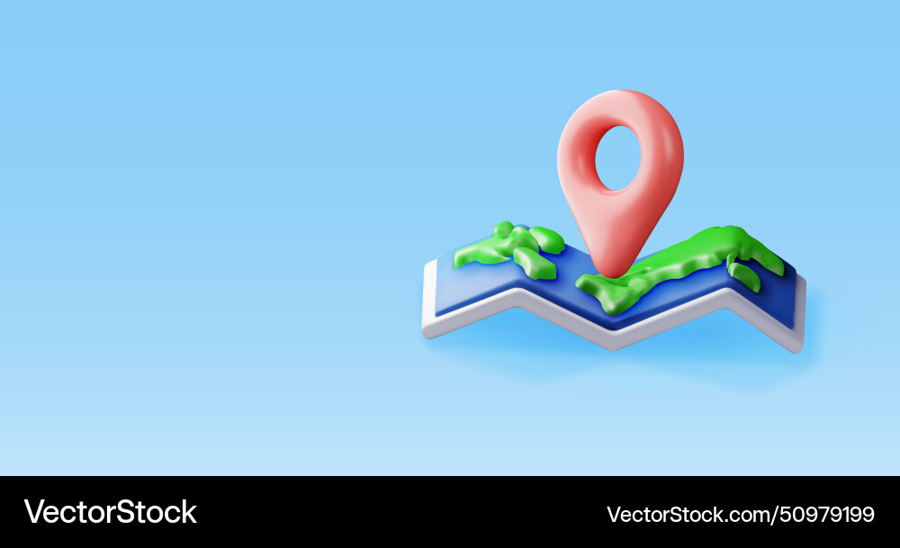 3d cartoon folded world map with location pin Vector Image