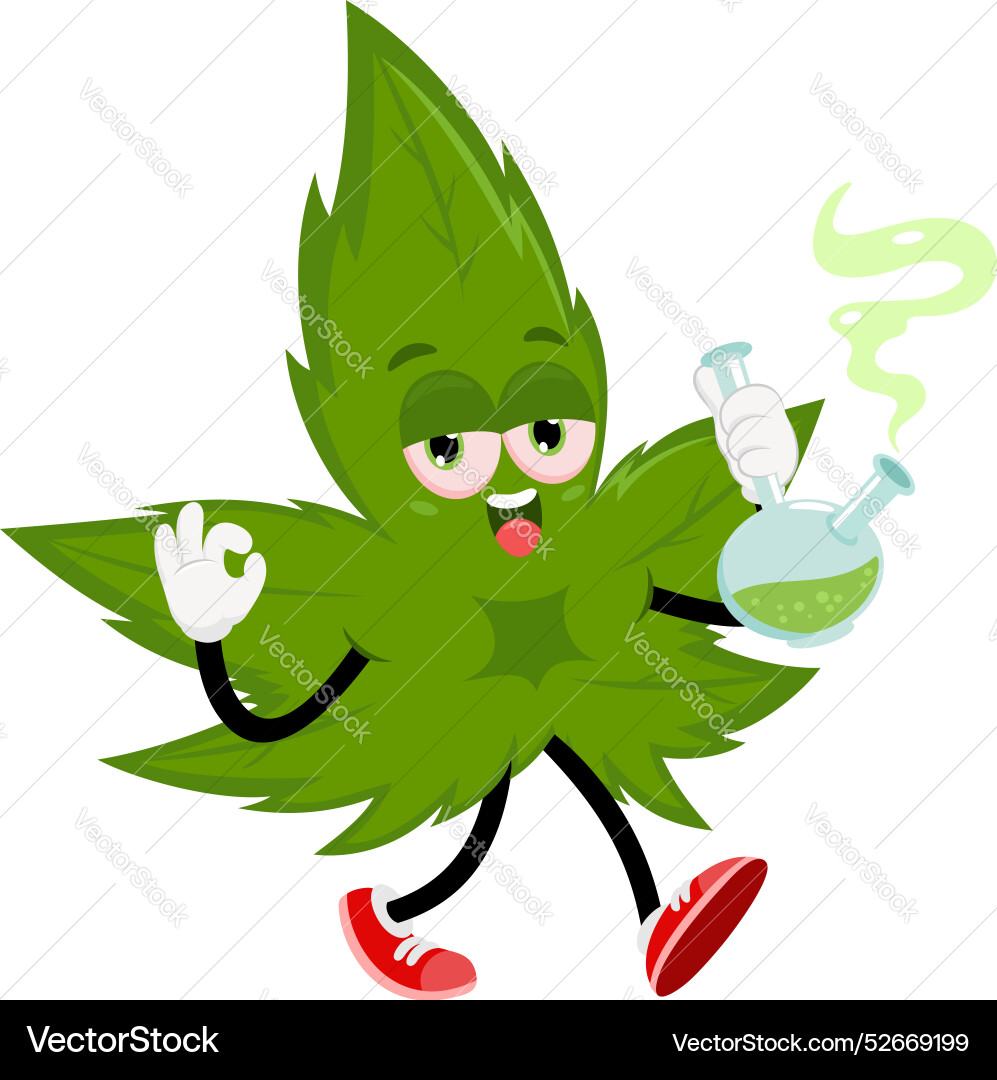 Funny marijuana leaf cartoon character Royalty Free Vector