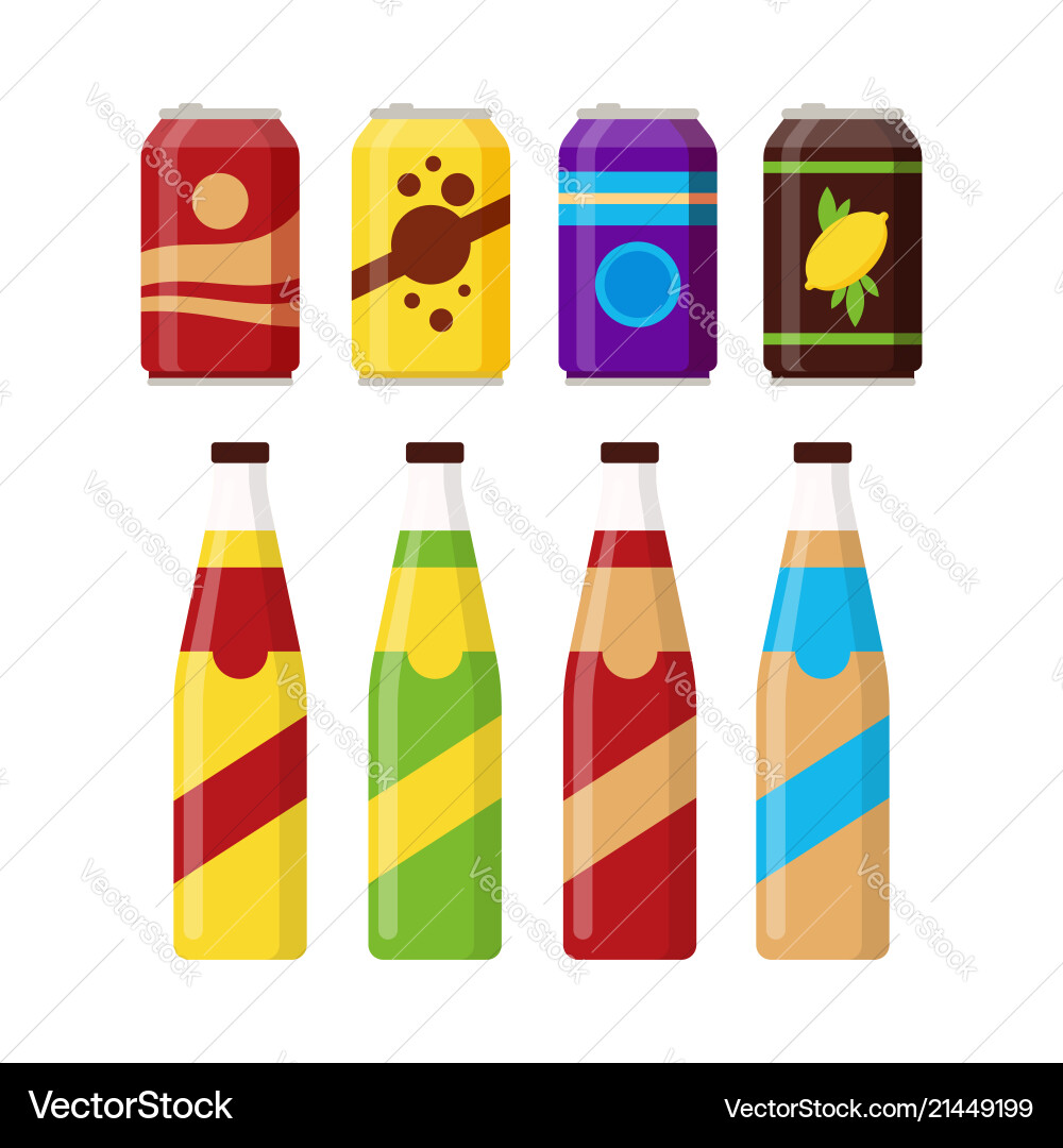 Set of colorful soft drinks in glass bottle Vector Image