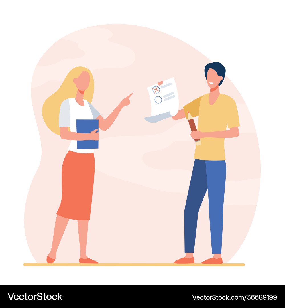 Student giving test to teacher Royalty Free Vector Image