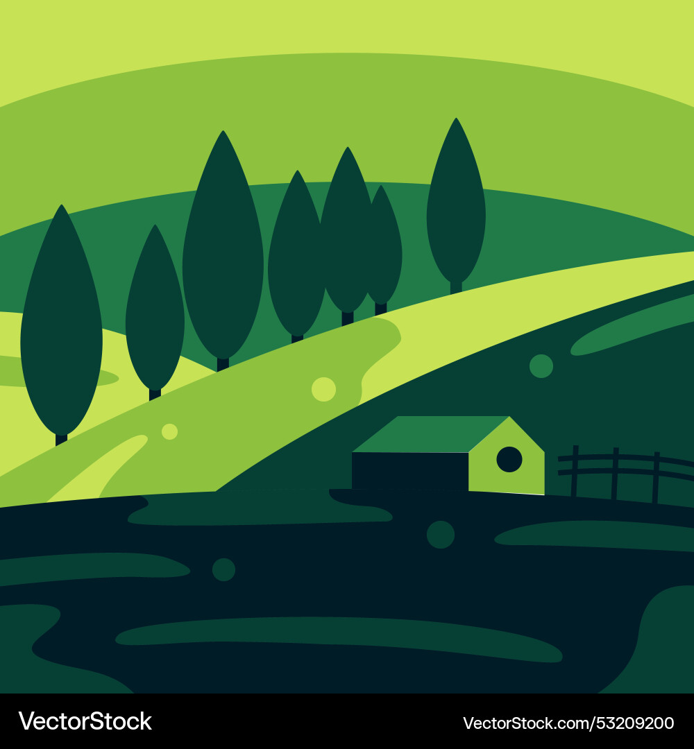 A farm in prairie flat style Royalty Free Vector Image