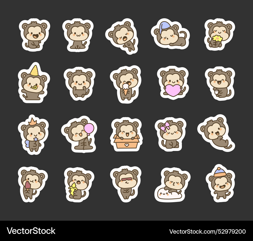 Adorable monkey character sticker bookmark Vector Image