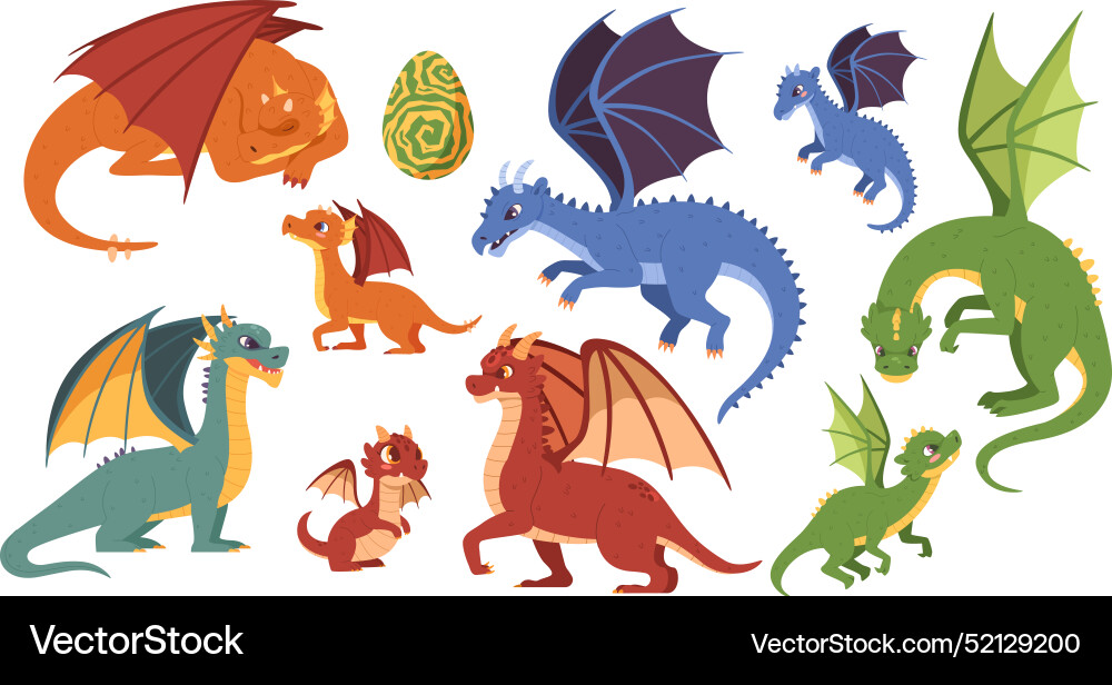 Adult and young magic dragons magical creature Vector Image