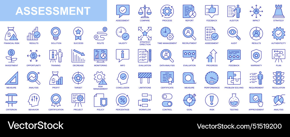 Assessment web icons set in duotone outline stroke