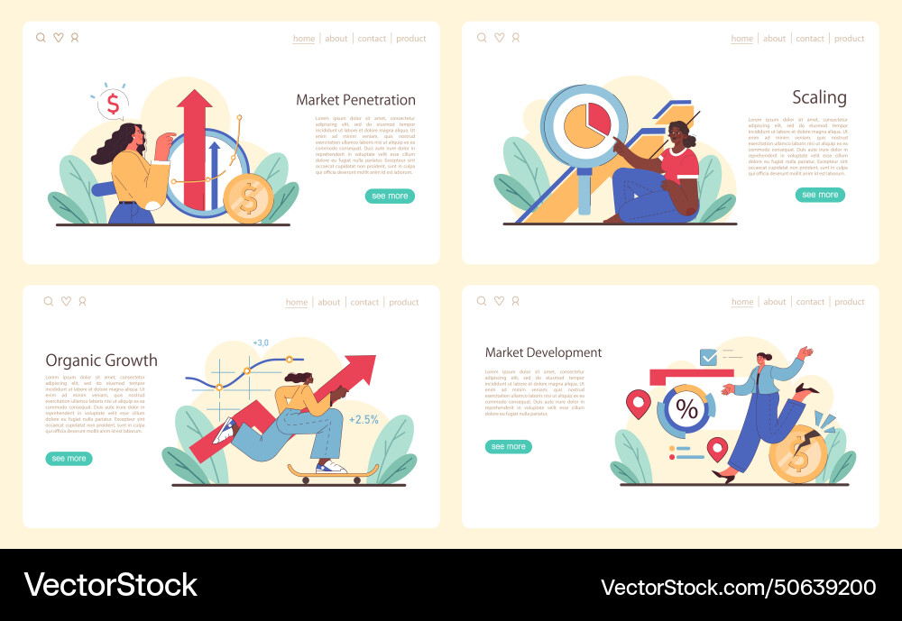 Business growth strategies set Royalty Free Vector Image