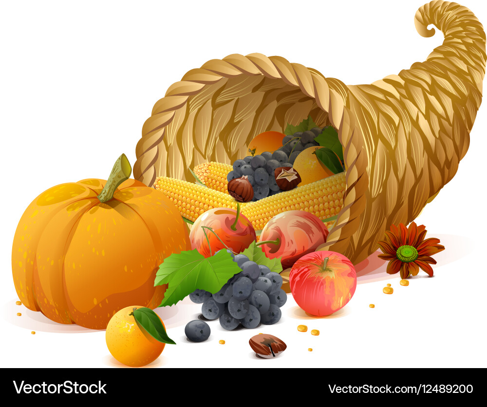 Cornucopia rich harvest on day of thanksgiving Vector Image