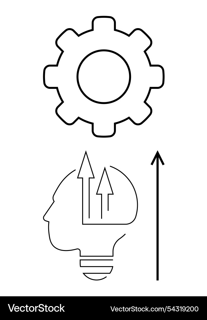 Gear and head with arrows symbolizing innovation Vector Image