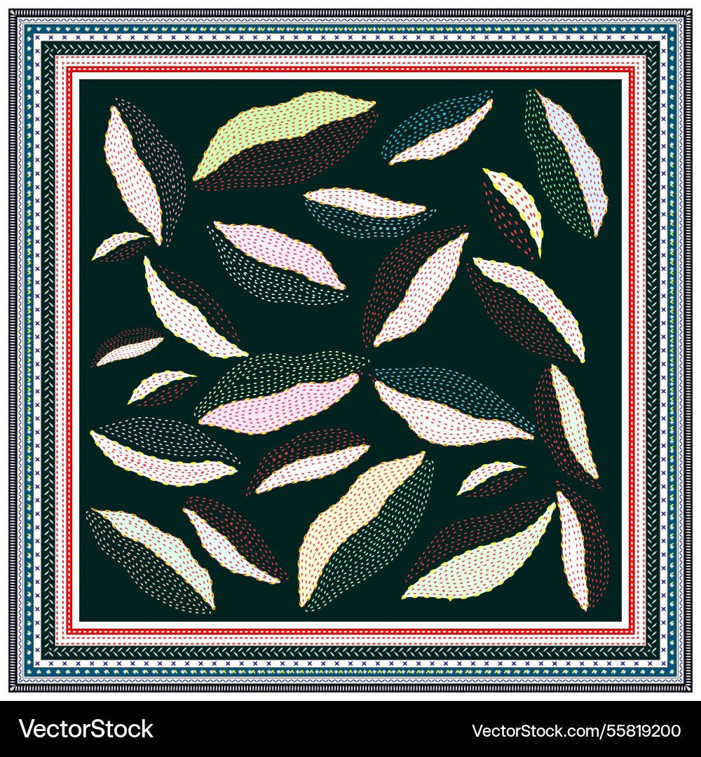 Hand drawn dot and line stitching leaf shape print