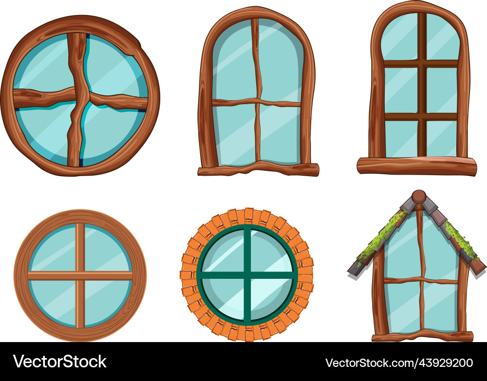 Hobbit house windows set Royalty Free Vector Image