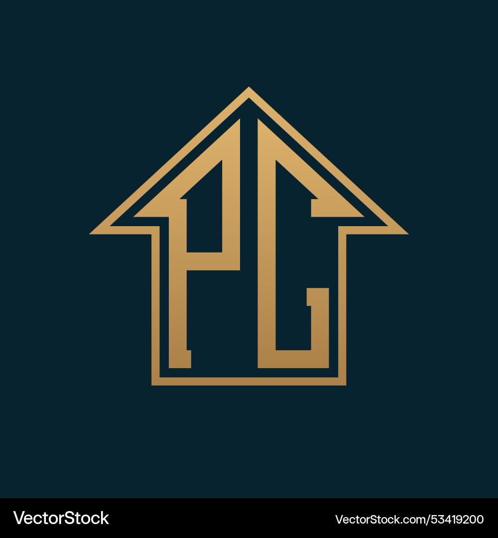 Luxury pc house logo - elegant gold letter Vector Image