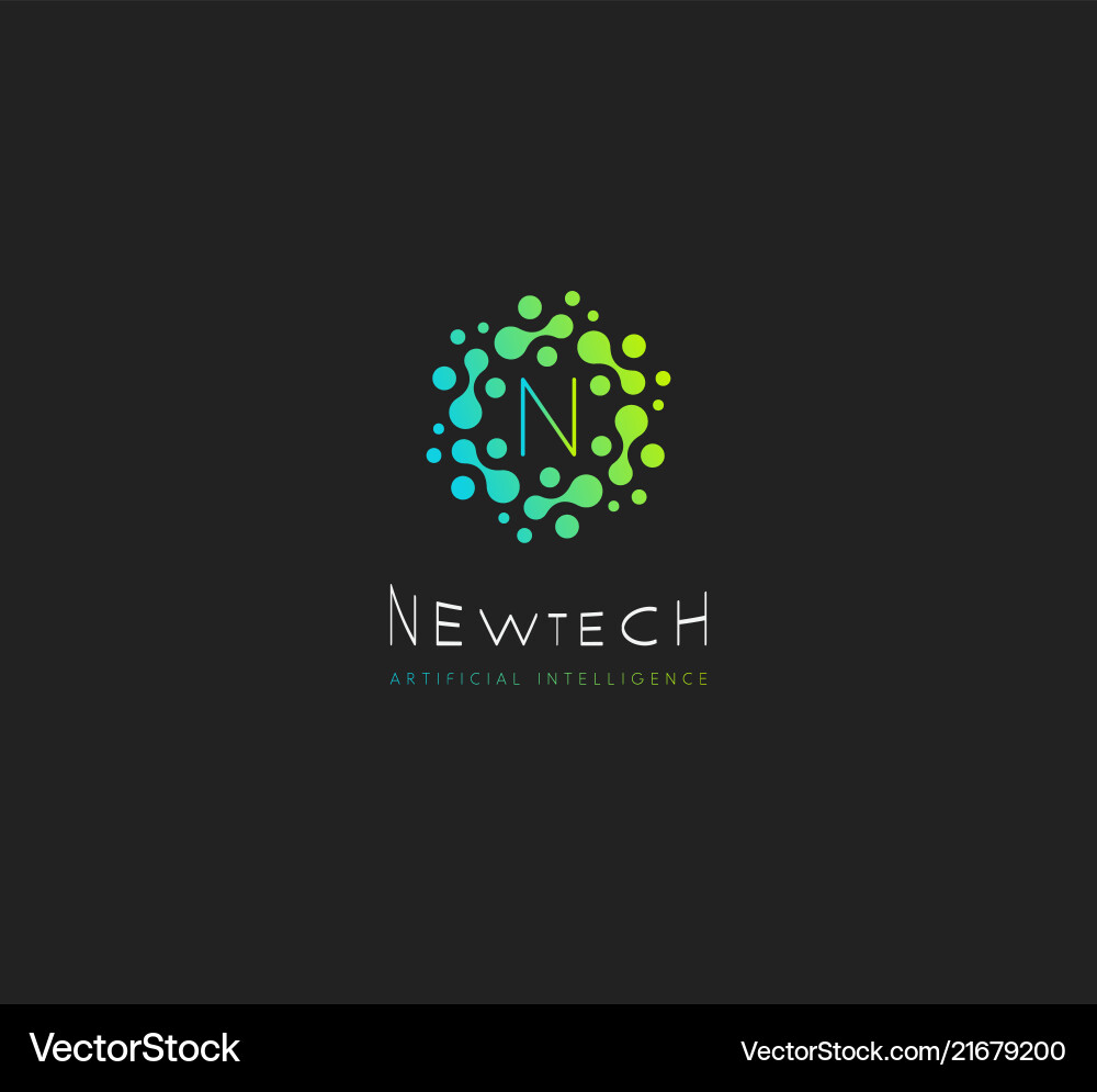 Modern Tech Monogram - Green Dots & N Vector Image
