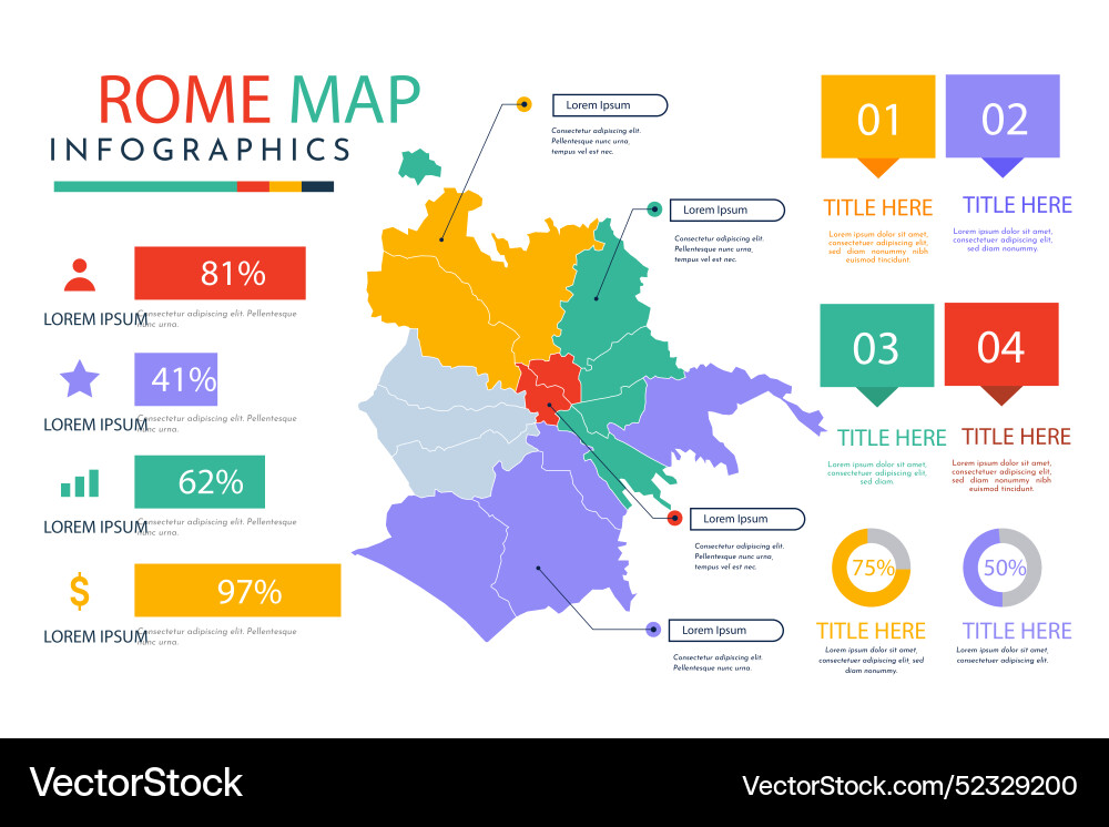Rome map infographics in flat design Royalty Free Vector