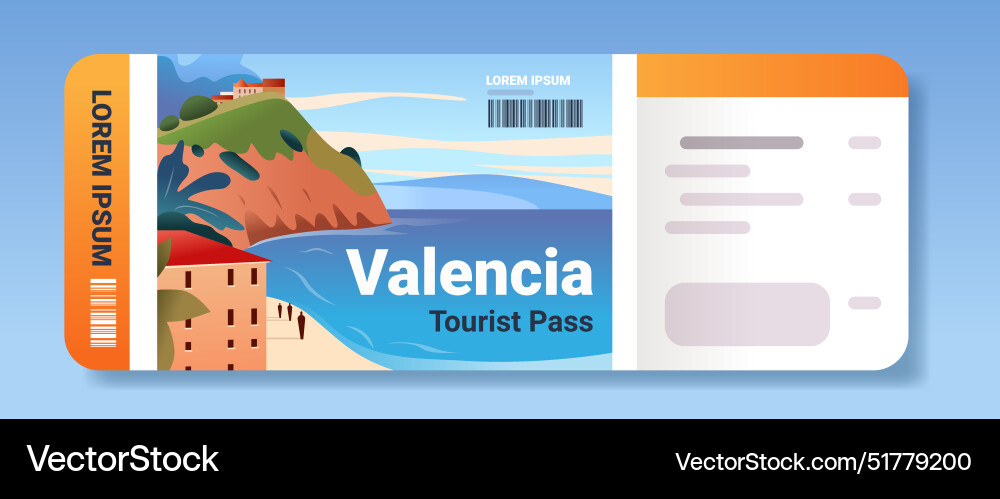 Travel ticket design with coastal landscape Vector Image