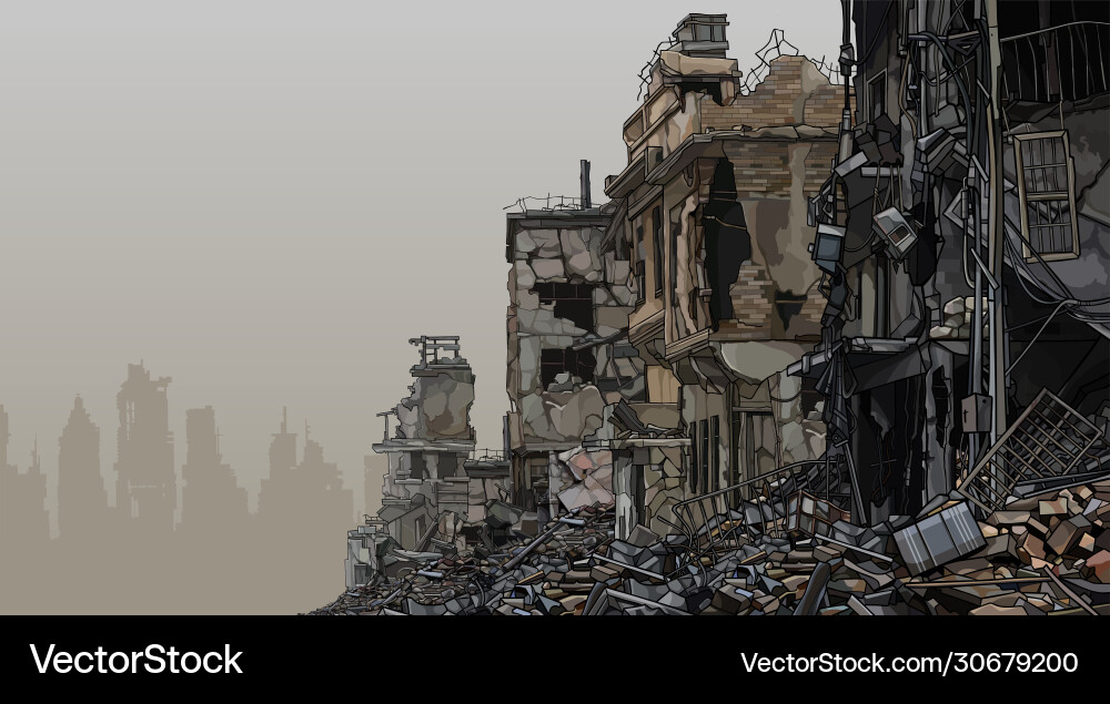 Urban background ruins ruined buildings Royalty Free Vector