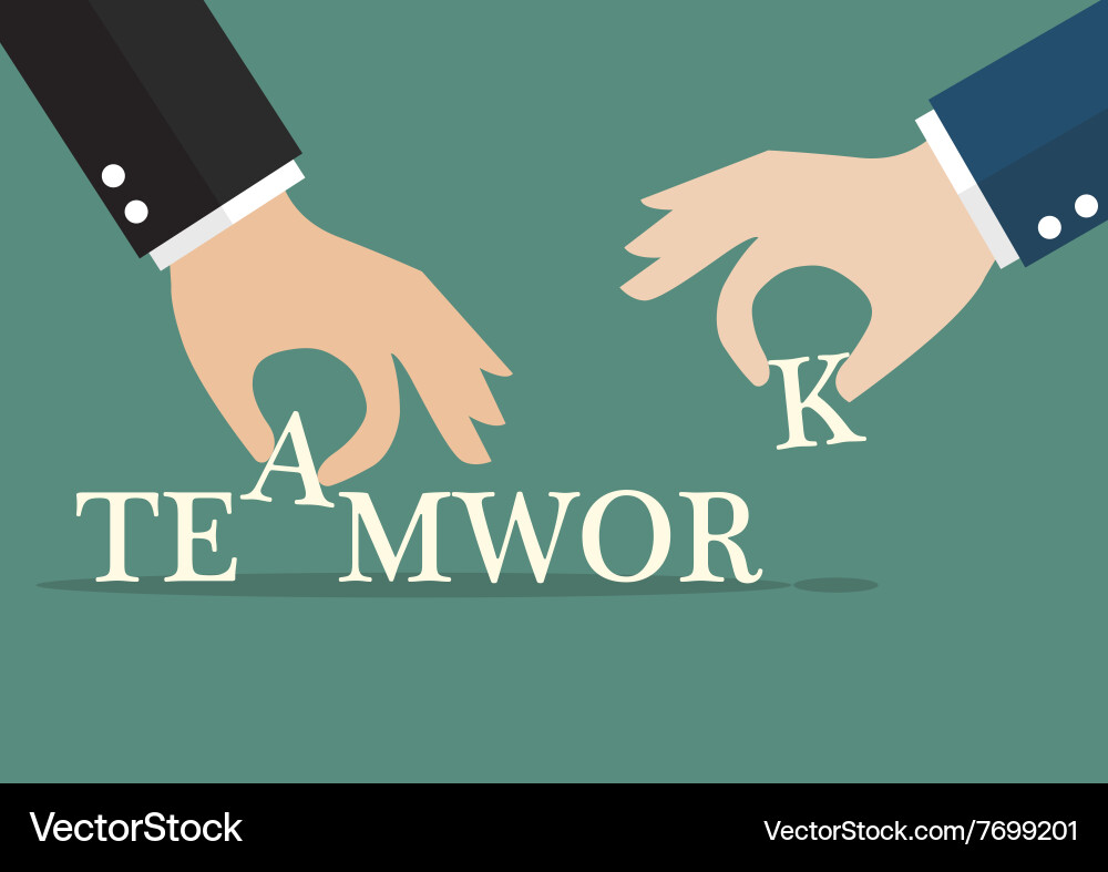 Hands insert alphabets into teamwork word Vector Image