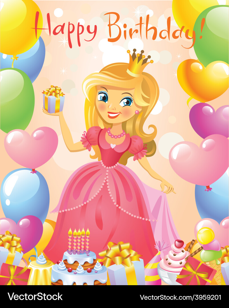 Happy birthday princess greeting card Royalty Free Vector