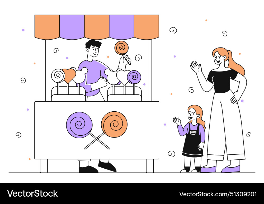 Mother with daughter at candy store Royalty Free Vector