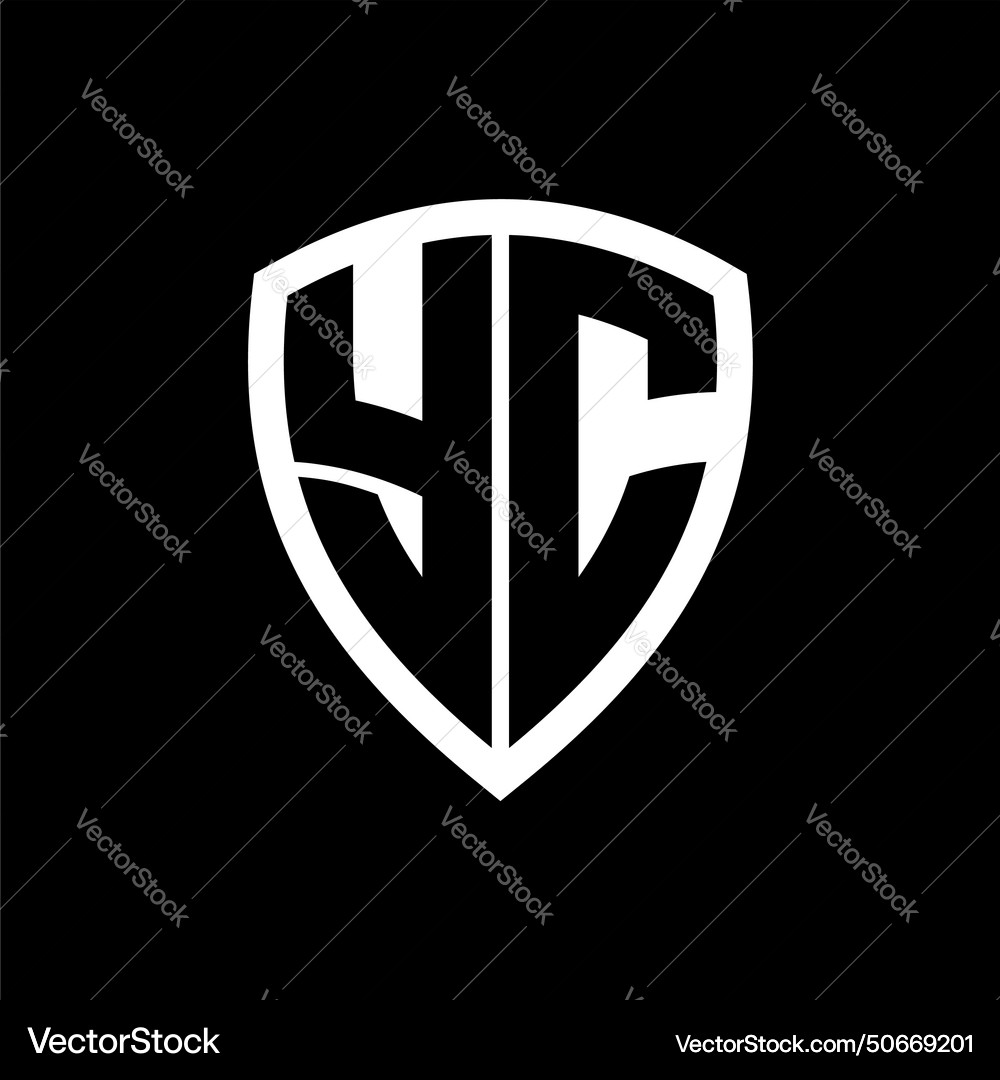 Yc monogram logo with bold letters shield shape Vector Image