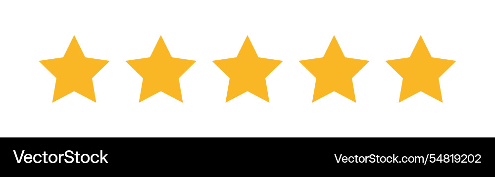 Five golden stars in a horizontal row on white Vector Image