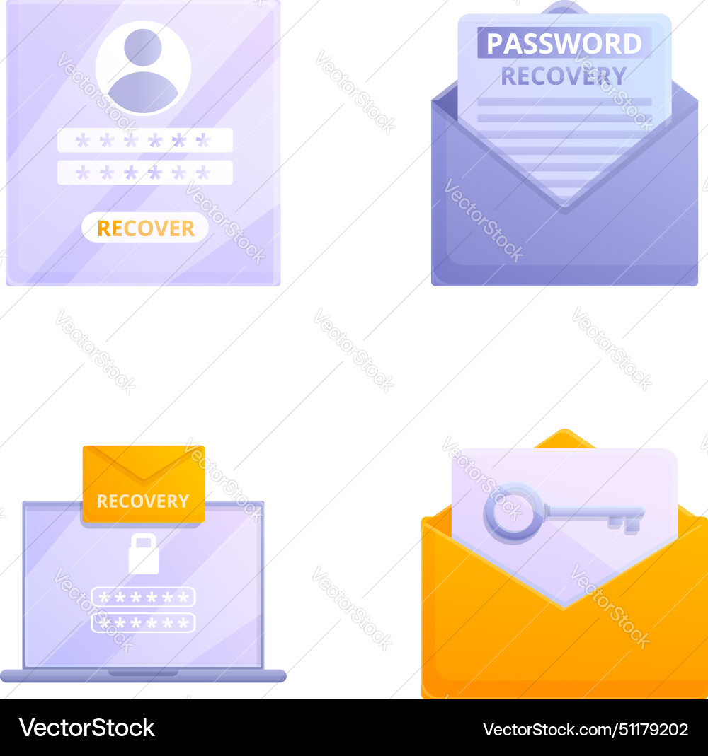 Restore password icons set cartoon Royalty Free Vector Image