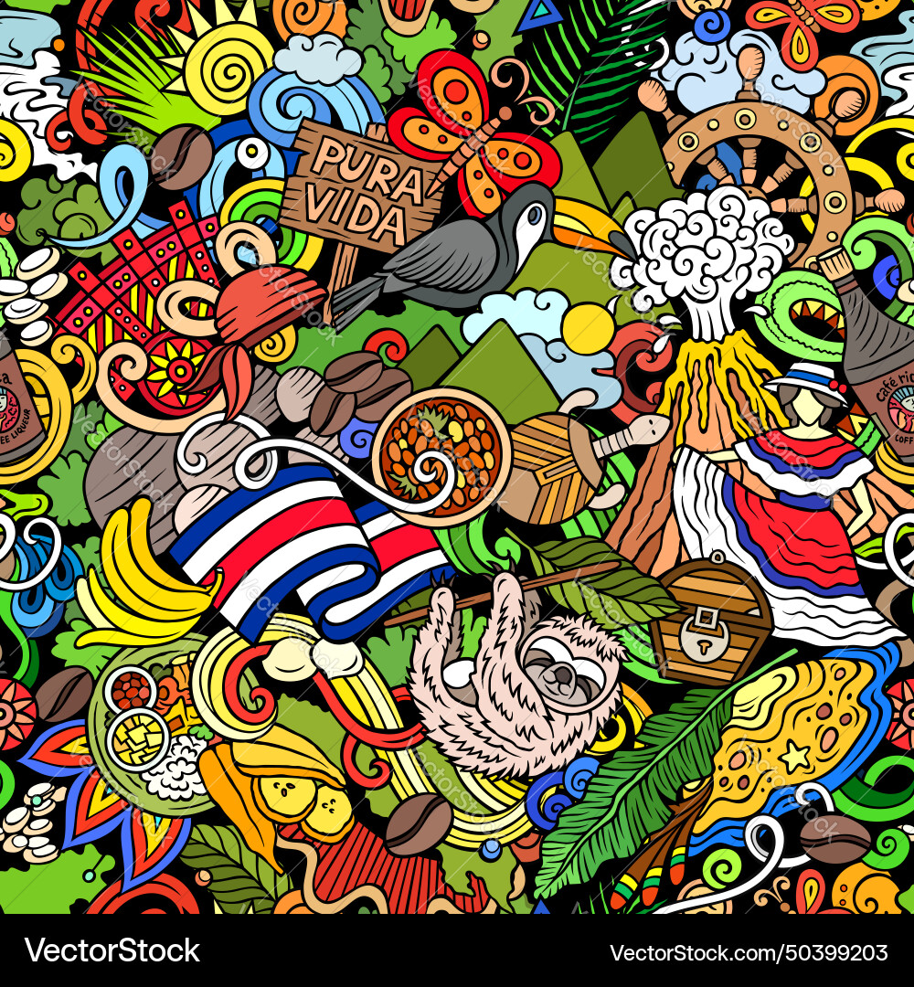 Cartoon doodles costa rica seamless pattern Vector Image