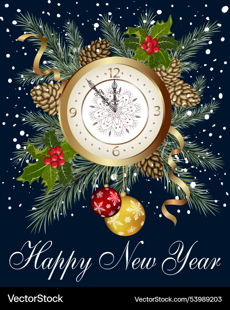 Clock in new year Royalty Free Vector Image - VectorStock