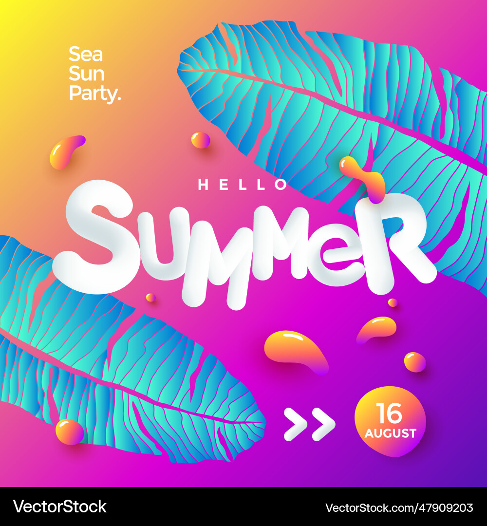 Hello summer colorful background with palm leaves Vector Image