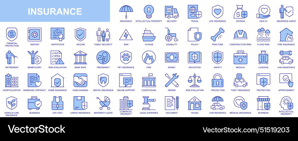 Insurance web icons set in duotone outline stroke Vector Image
