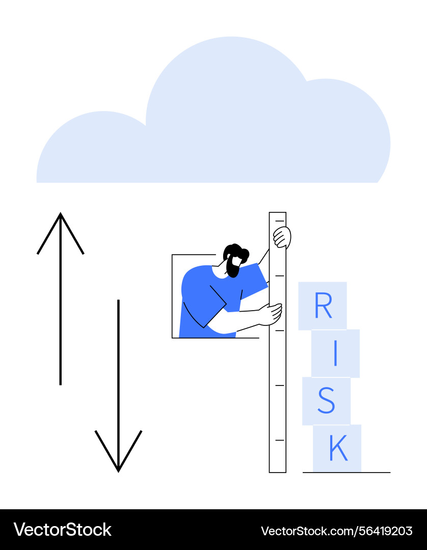 Person measuring risk level with ruler and block Vector Image