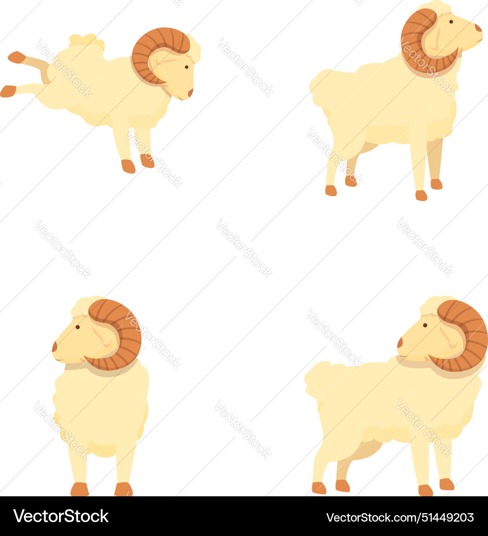 Set of cartoon rams in various poses Royalty Free Vector