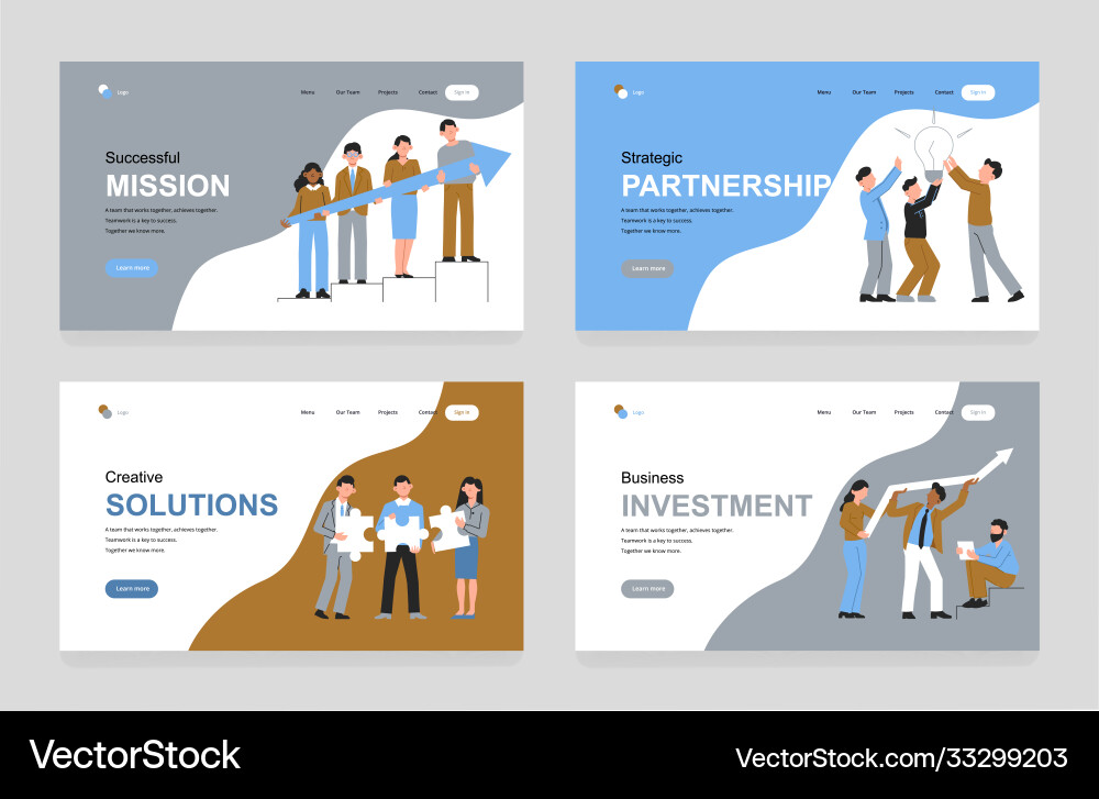 Teamwork horizontal banners set Royalty Free Vector Image