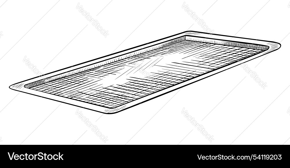Tray linear drawing of dish Royalty Free Vector Image